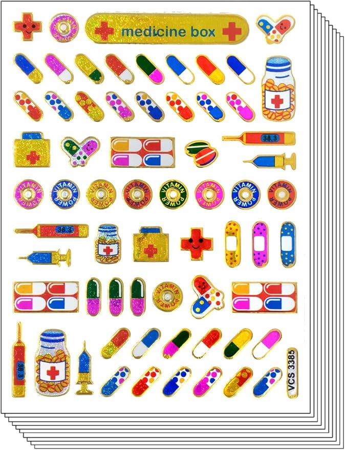 Amazon.com: Drug Pill Medicine Box - 10 Sheets Self-Adhesive Glitter ...