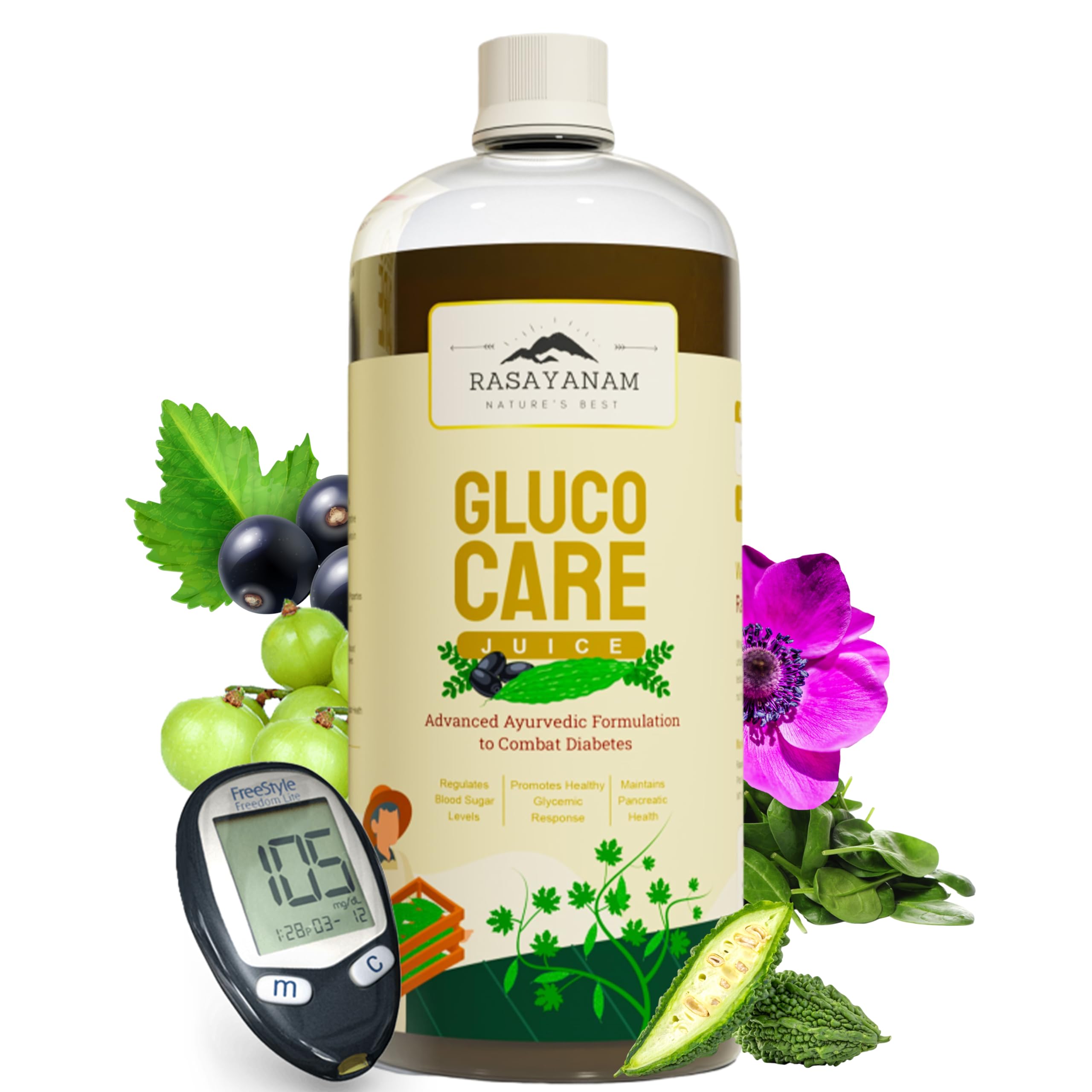 Buy Rasayanam GlucoCare Juice For Diabetes Care - 750ML | Jamun, Karela ...