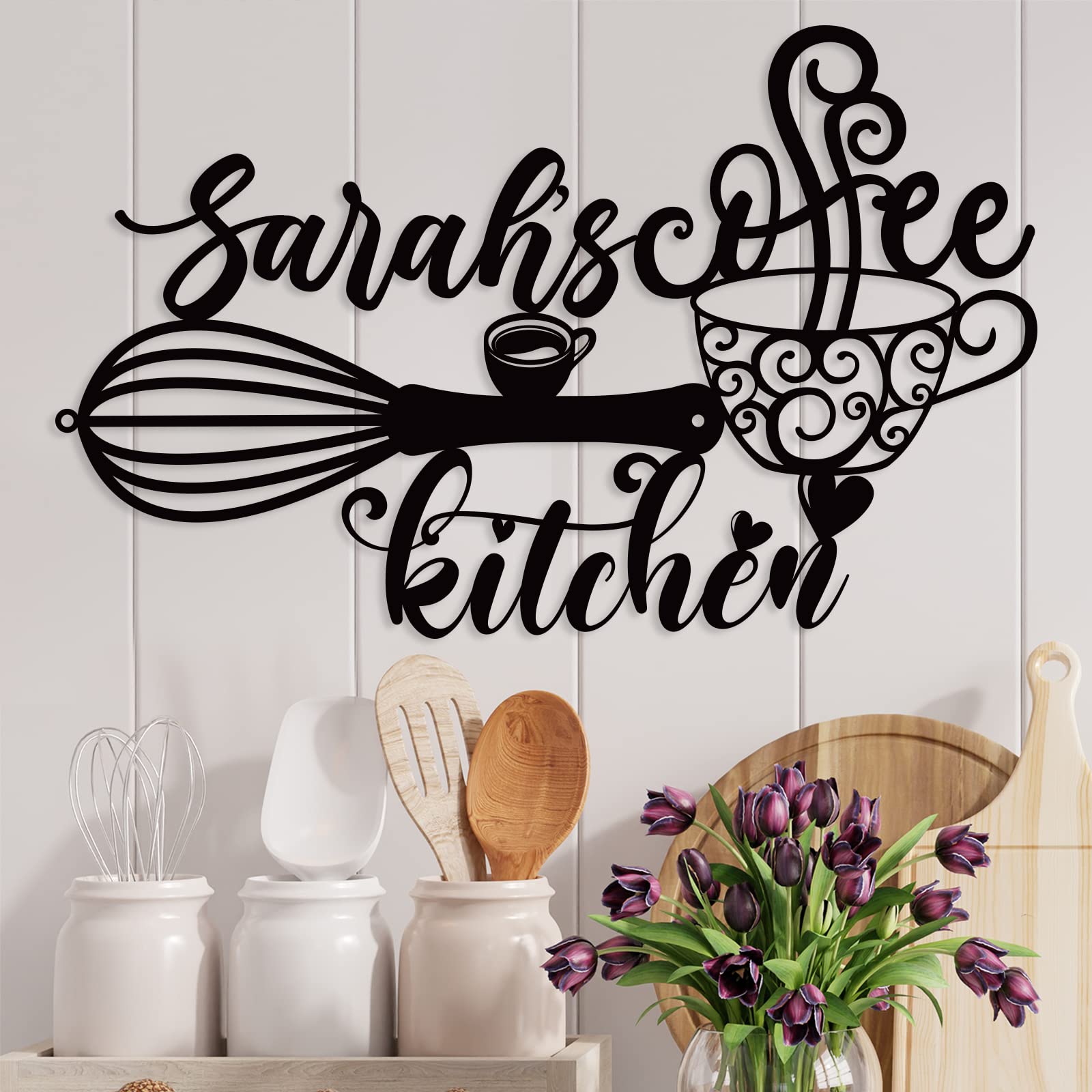 Amazon.com: Personalised Kitchen Sign, Kitchen Metal Sign with Coffee ...
