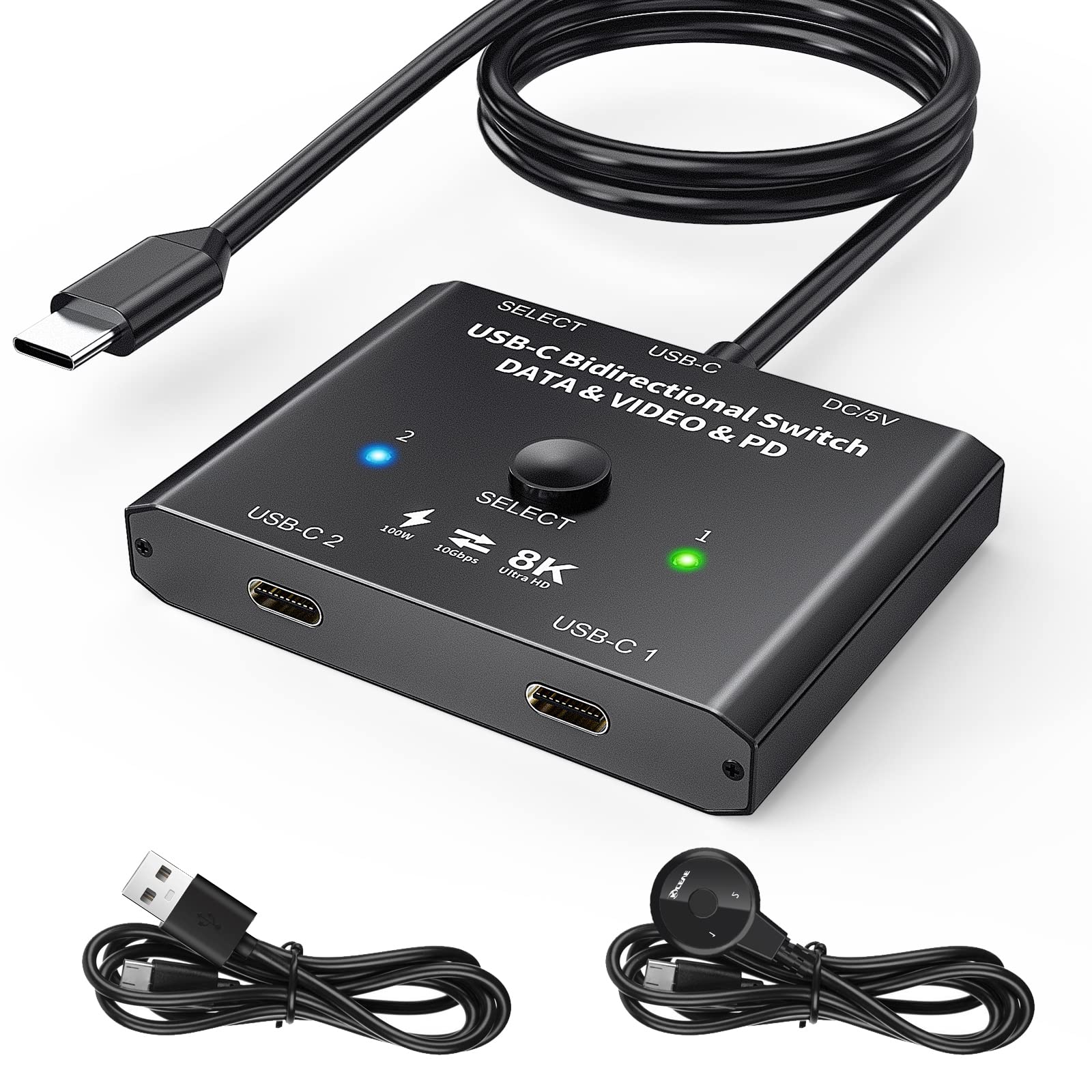 Usb C Switch 2 In 1 Out 8k 60hz 10gbps Data Transfer Pd 100w Charging Bi