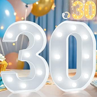 Pooqla 30th Birthday Decoration for Her Him, Decorative LED Light Up ...