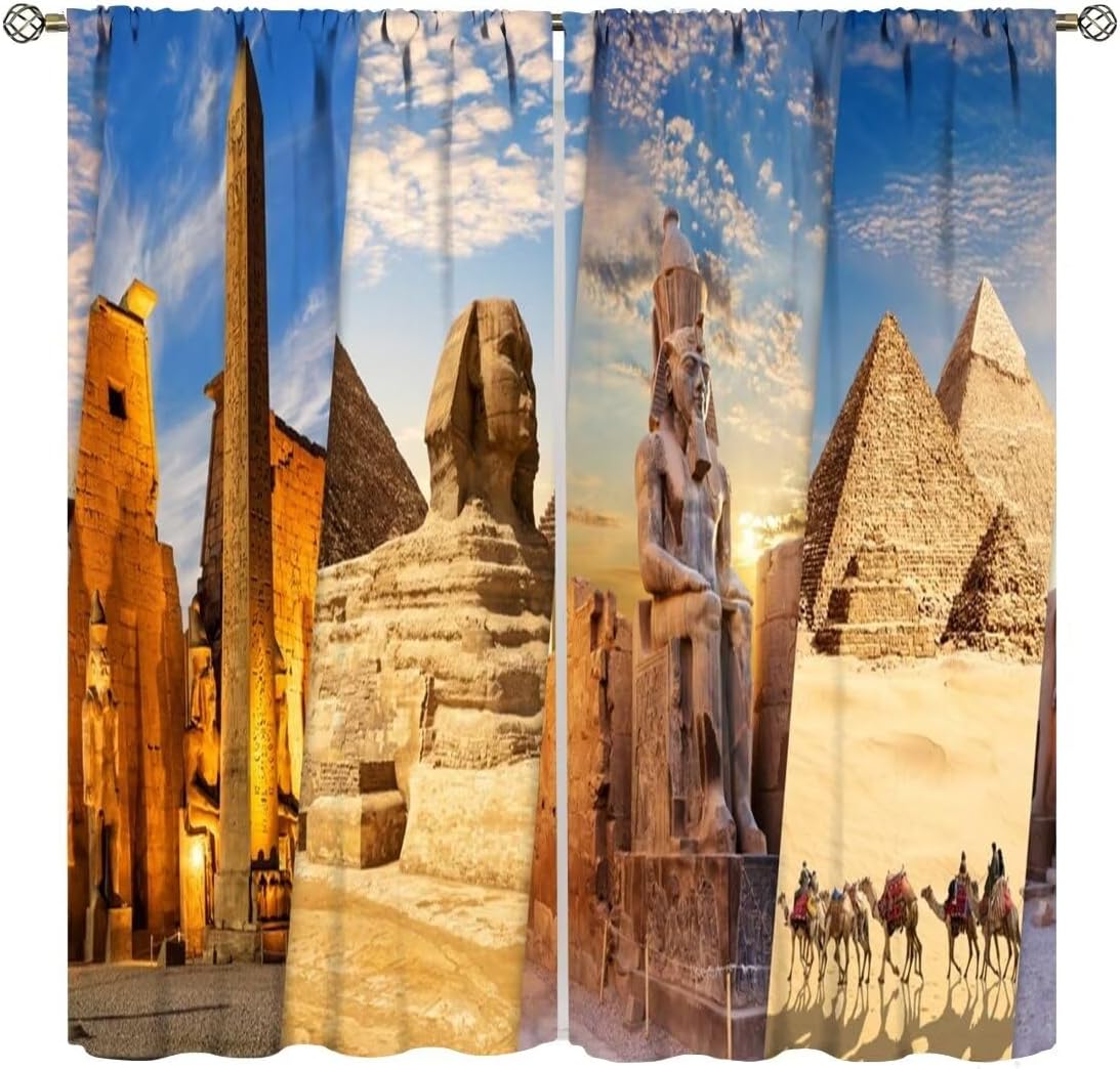 Amazon.com: DDCBNS Egypt Landscape Curtains,Desert View Sphinx Face ...