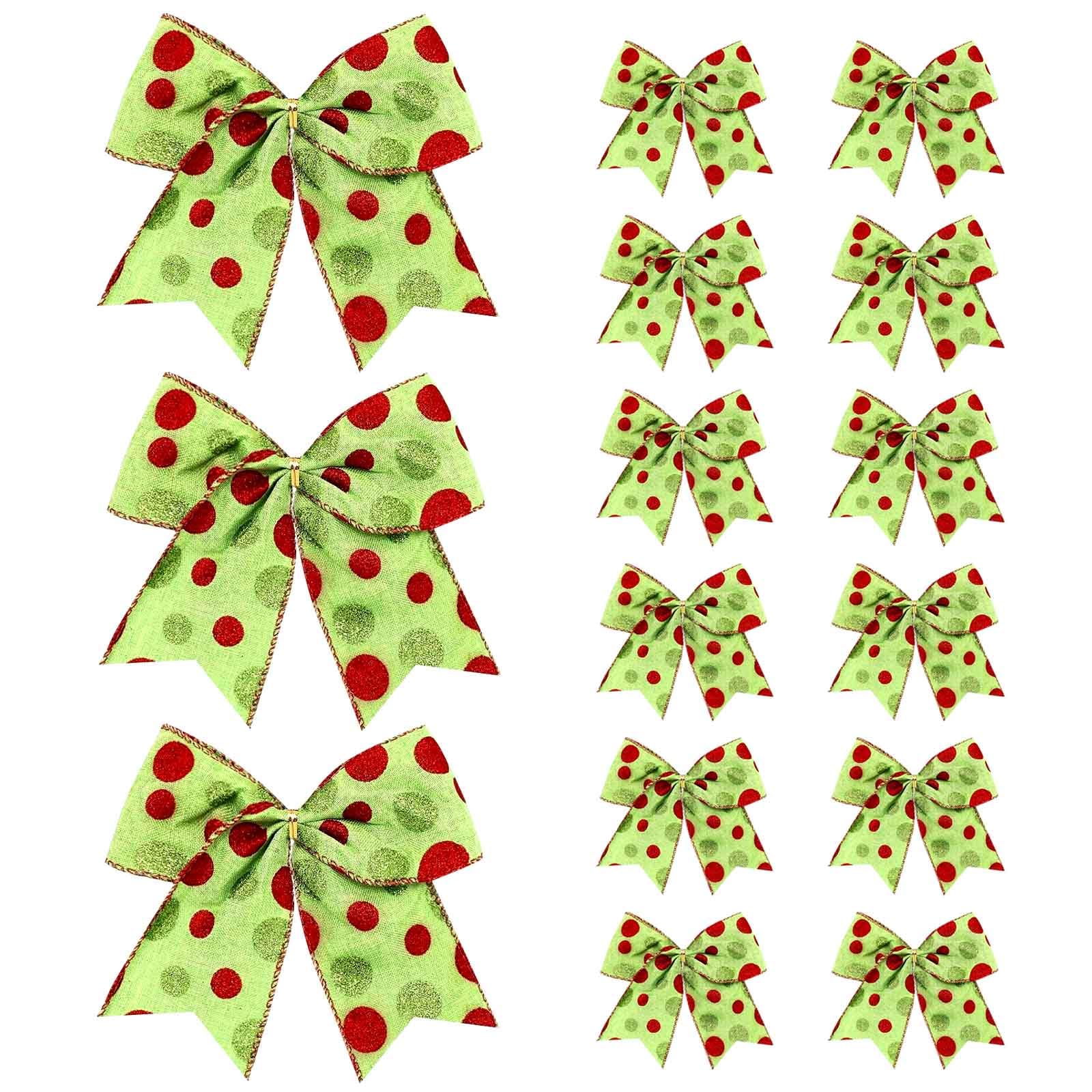 AWAVM Christmas Red Green Bows Decorations 15 Pcs Large Dot Bows Tie ...