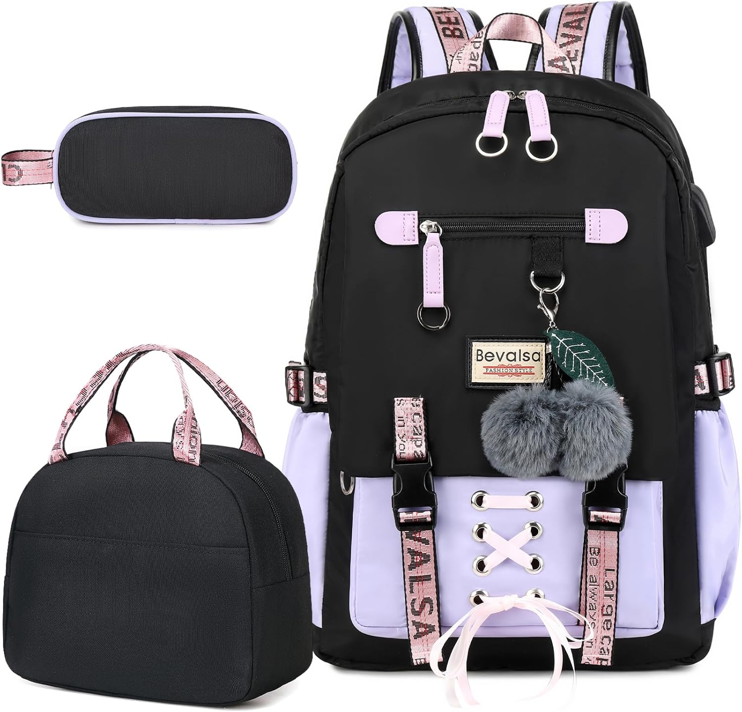 Amazon.com | Bevalsa Backpack with Lunch Box & Pen Case for Girls Kids ...