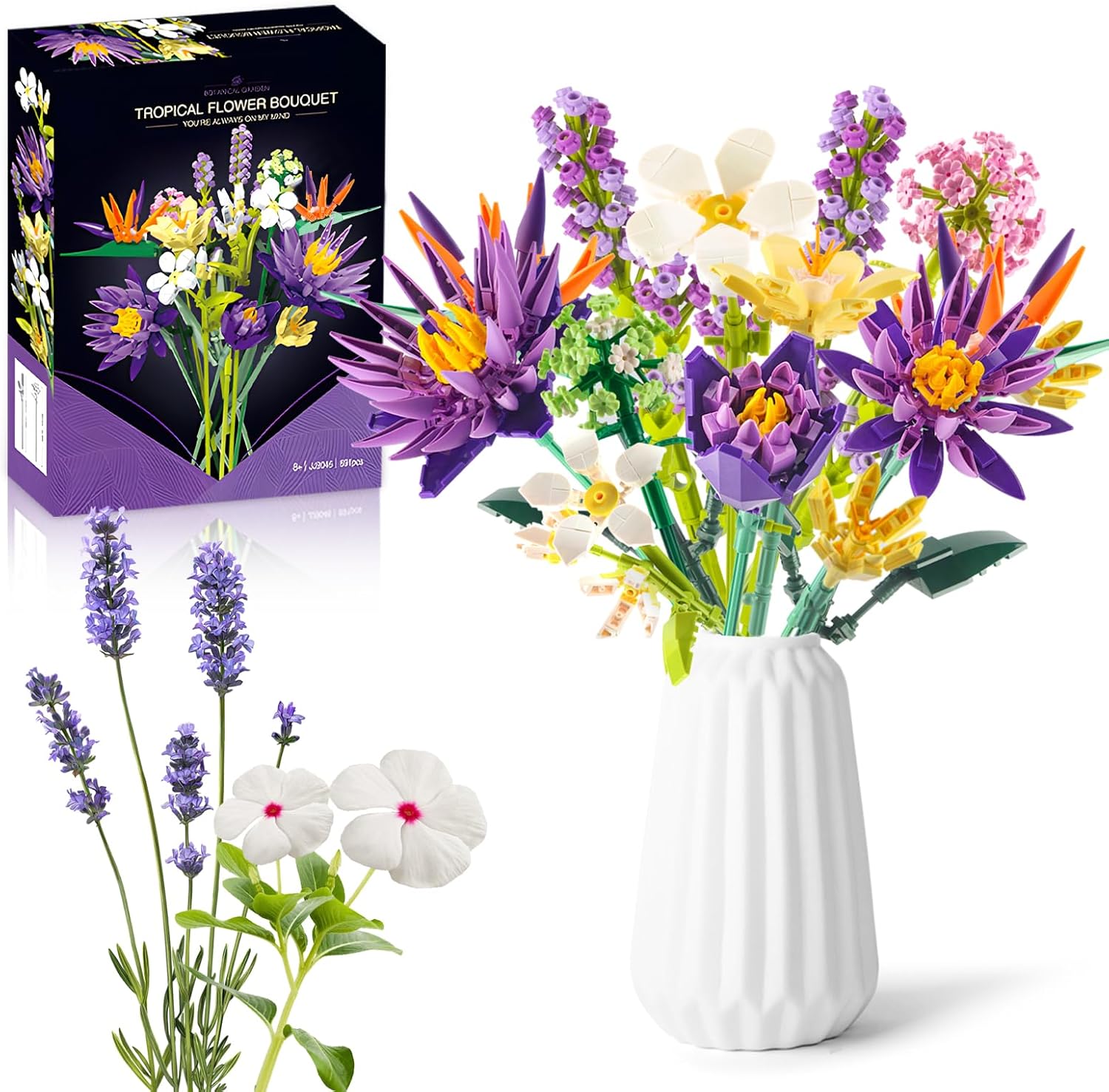 Flower Bouquet Building Blocks Set, 13 Artificial Botanical Collection ...
