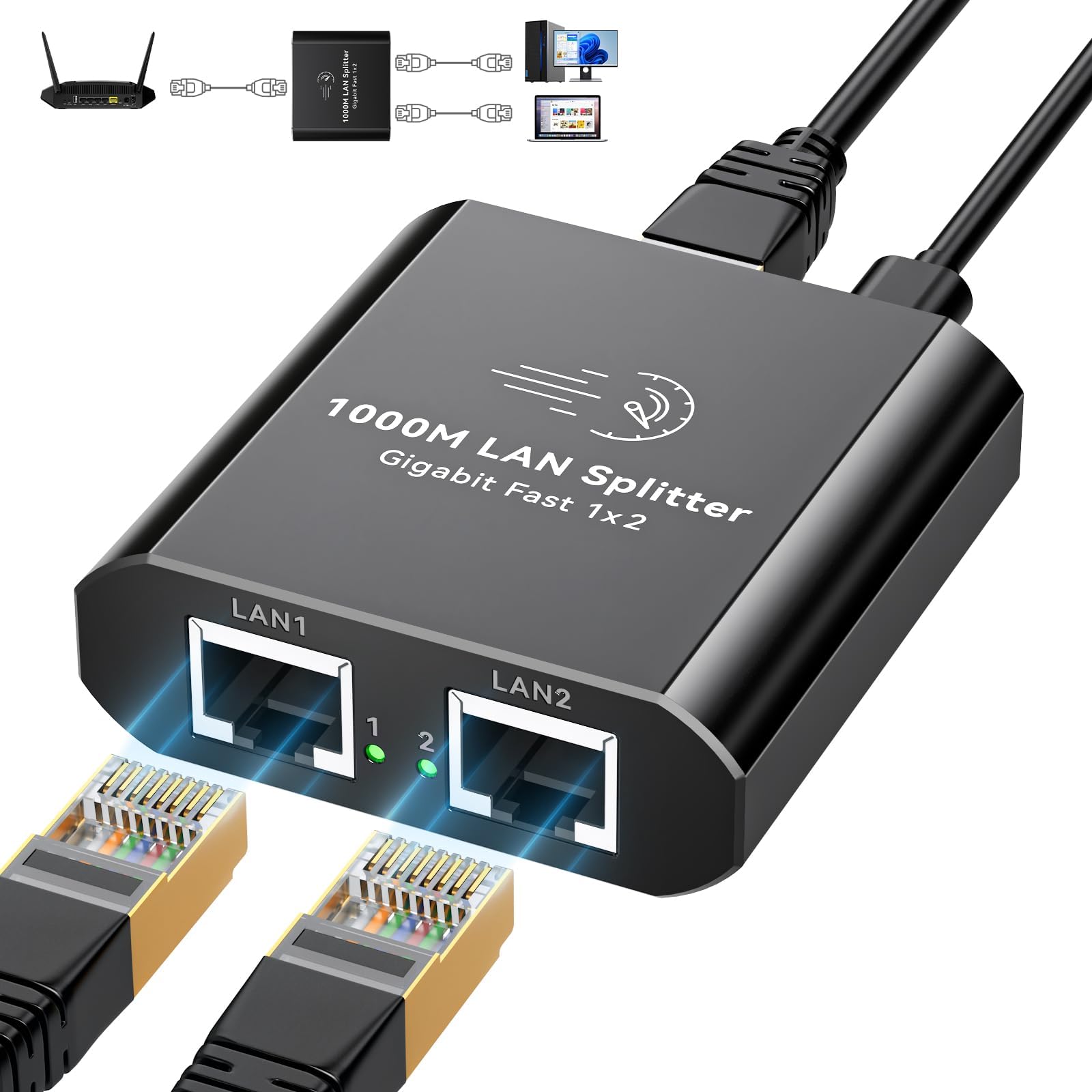 Amazon.com: 1 to 2 Port RJ45 Network Ethernet Adapter Splitter,lezaface ...