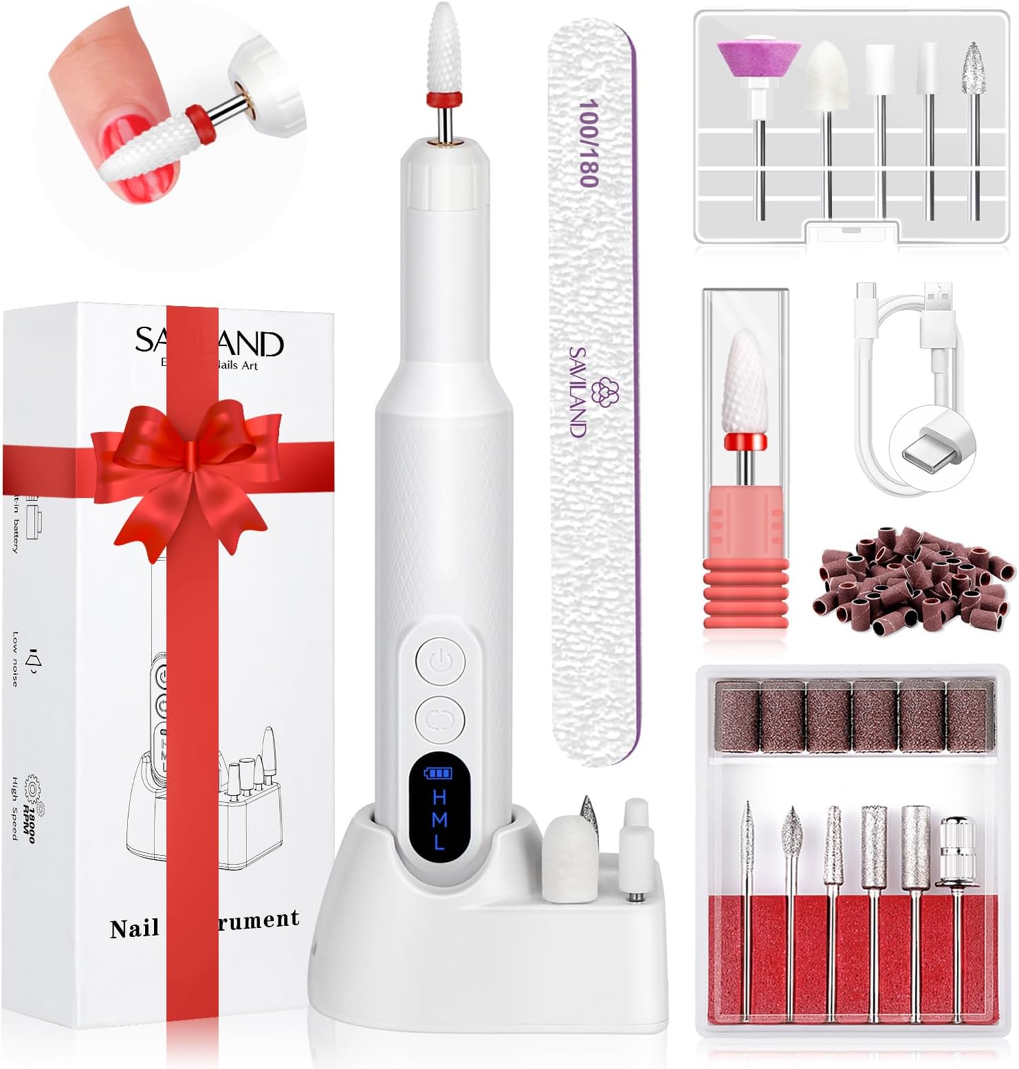 Amazon.com: SAVILAND Electric Nail File: 2024 Flawless White Nail Drill ...