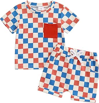 Amazon.com: AEEMCEM Toddler Baby Boy Girl Summer Clothes Checkerboard ...