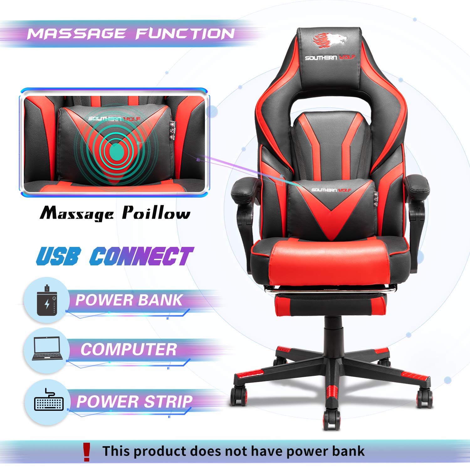 Buy SOUTHERN WOLF Gaming Chair, Ergonomic Gaming Chair, Reclining ...