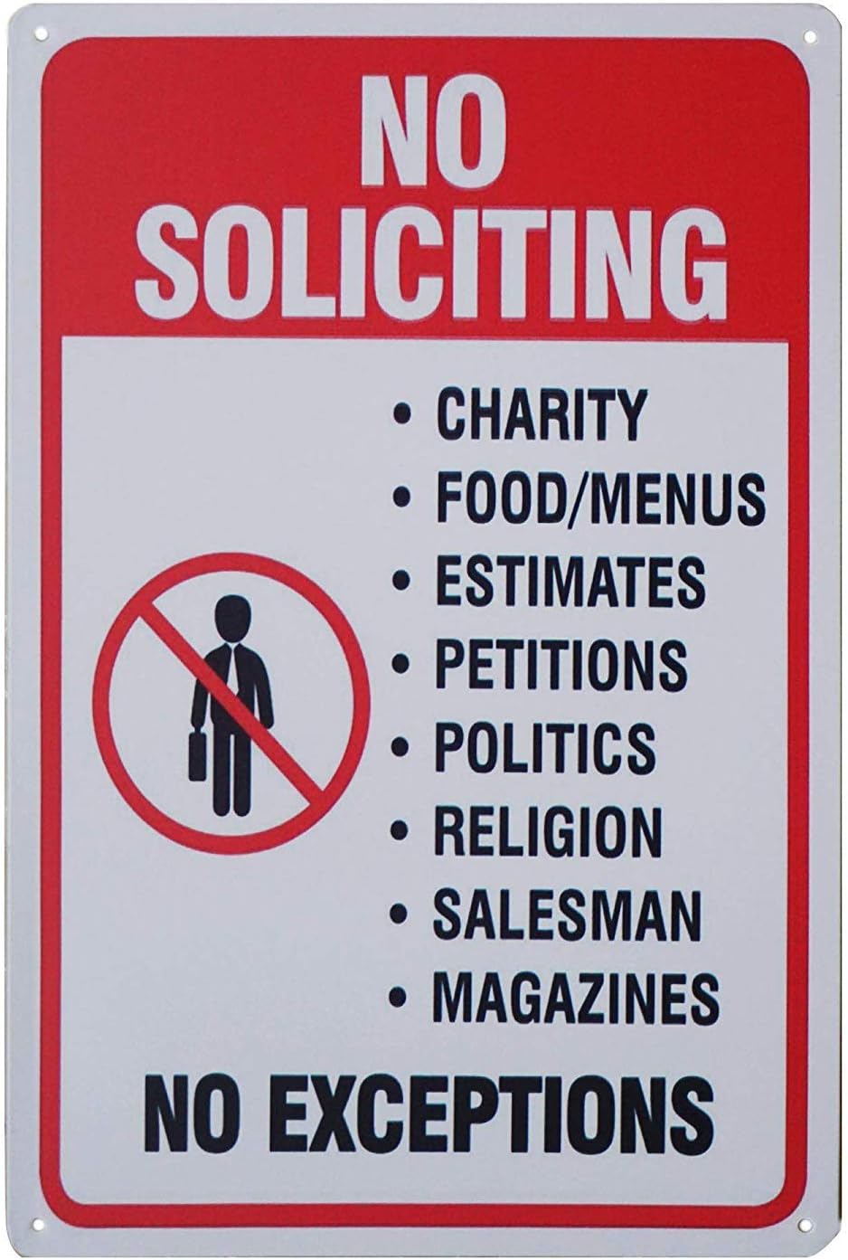 Amazon.com: Safety Sign - No Soliciting No Exception.8x12 Inch Metal ...