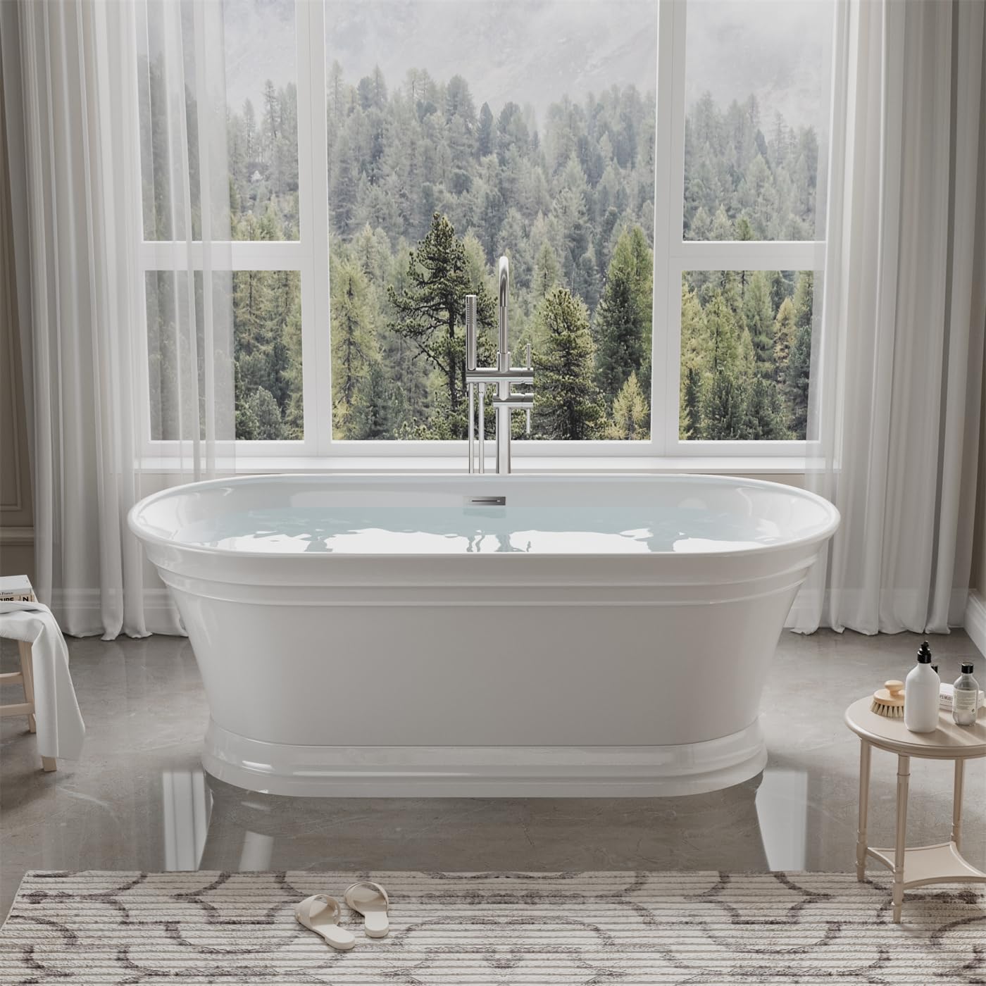 WELLFOR 67 Inch Acrylic Freestanding Bathtub, 75 Gallons Capacity ...