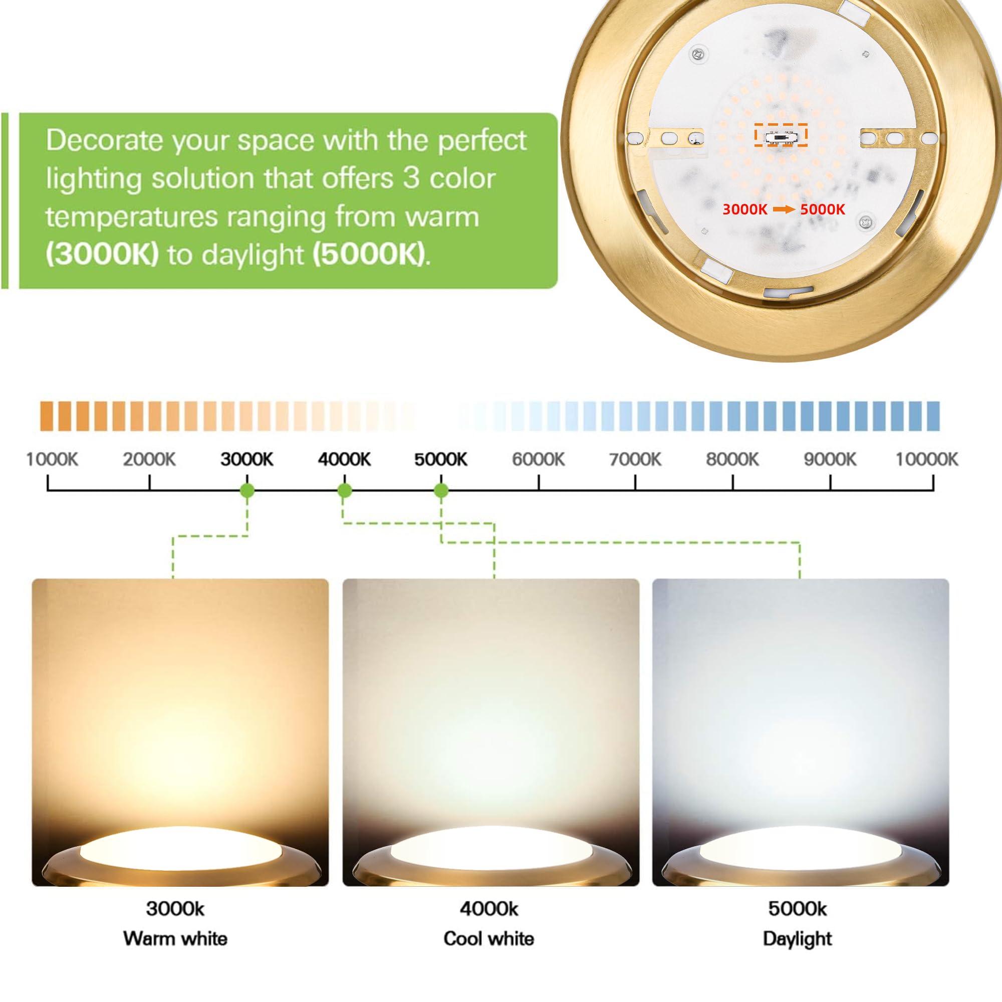 Snapklik.com : Hykolity 5/6 Inch Selectable CCT LED Disk Light Flush ...