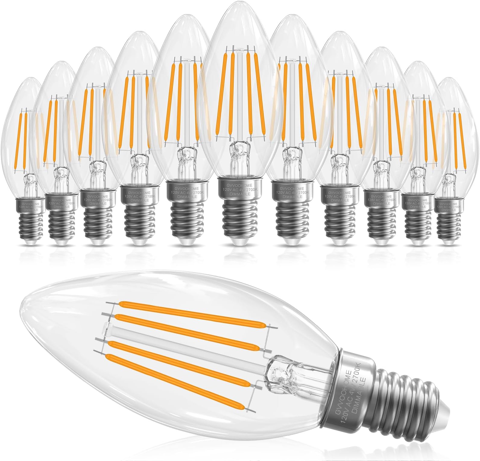 GvvooHome E12 Candelabra Bulb 40 watt, E12 LED Bulb Dimmable Chandelier Light Bulbs, B10 Candle ...