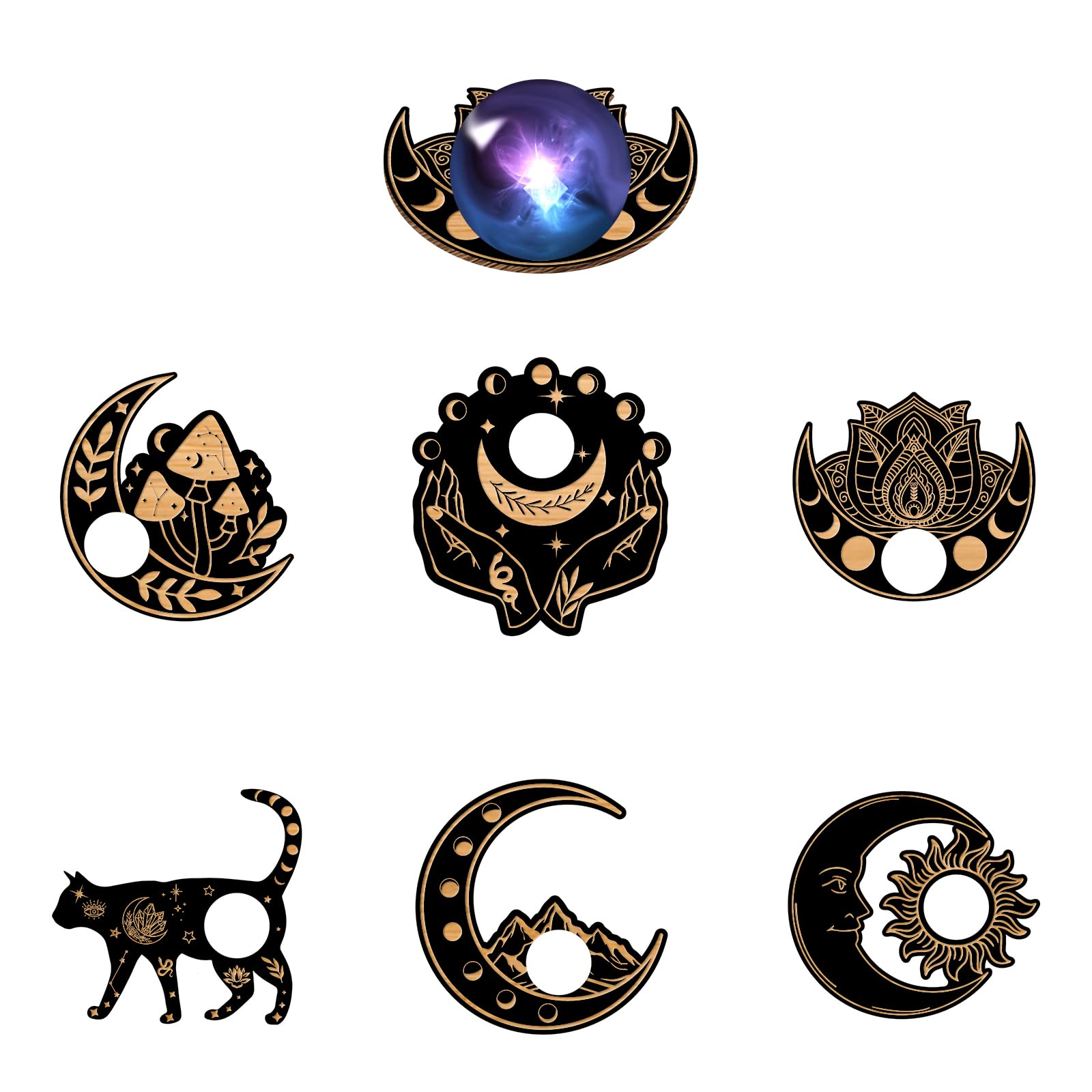 Amazon.com: AHANDMAKER 6Pcs Wood Mini Crystal Sphere Display Stand ...