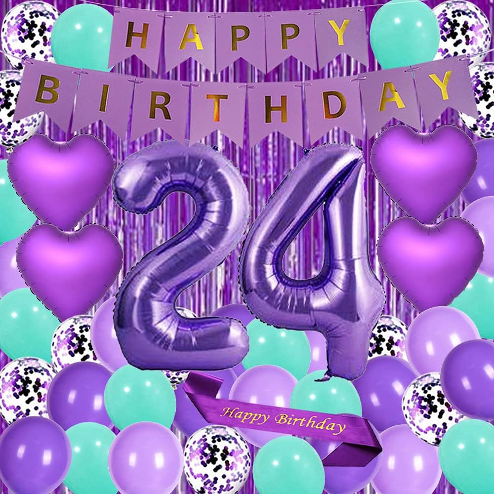 Amazon.com: Purple 24TH birthday Party Decorations Supplies Purple ...