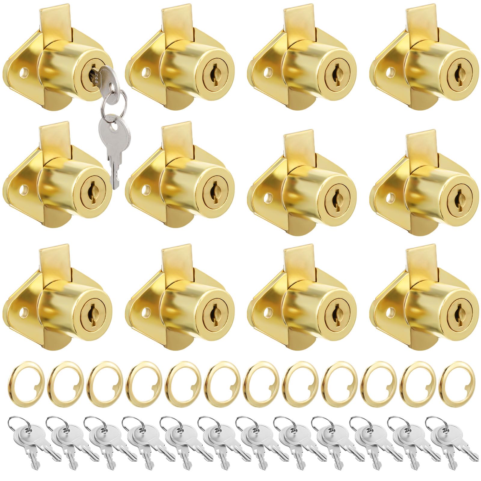 Yaocom 12 Set Cabinet Locks with Keys, Includes 12 Gold Drawer Lock ...