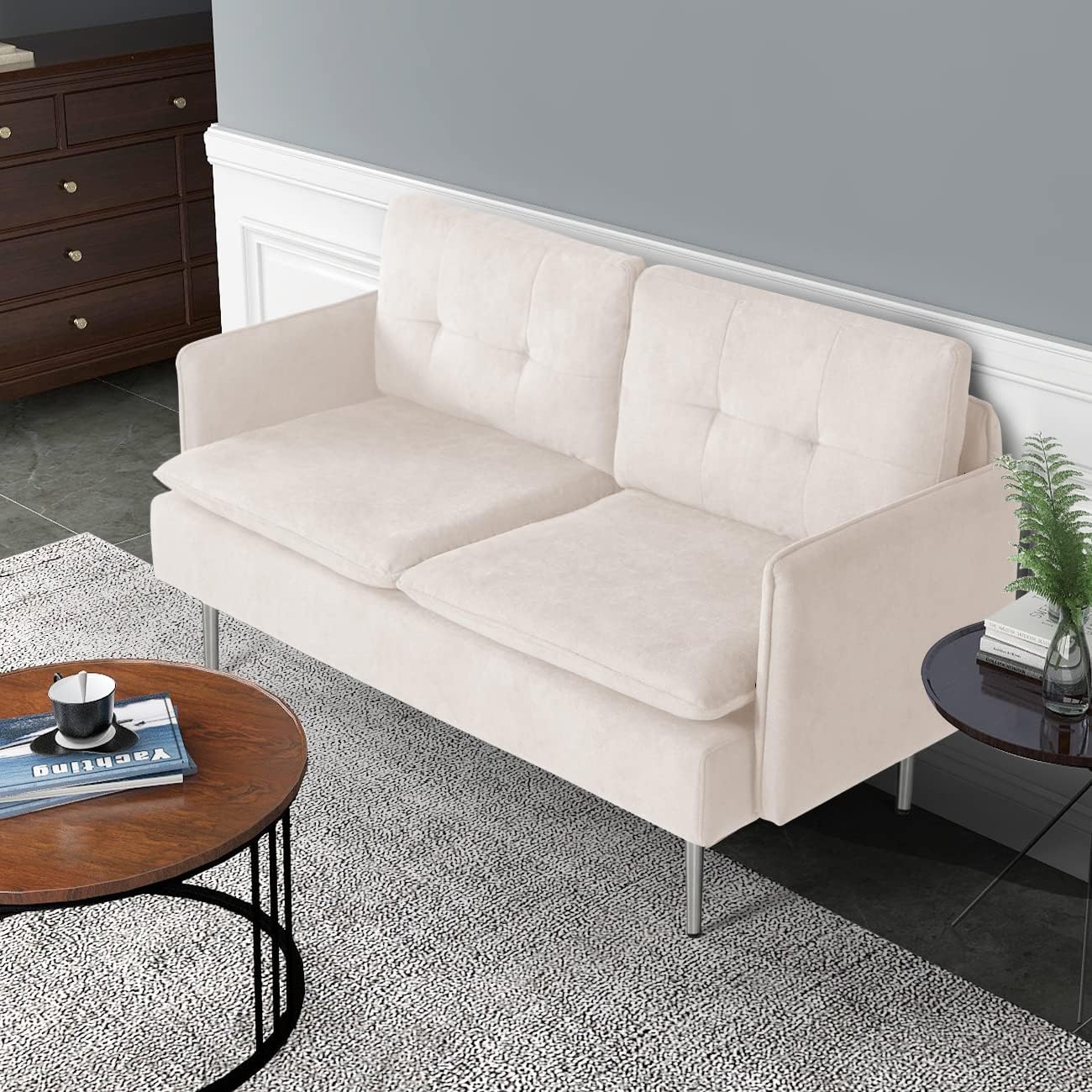Amazon.com: anwickjeff 59" Wide Modern Boucle Loveseat Small Sofa Small ...