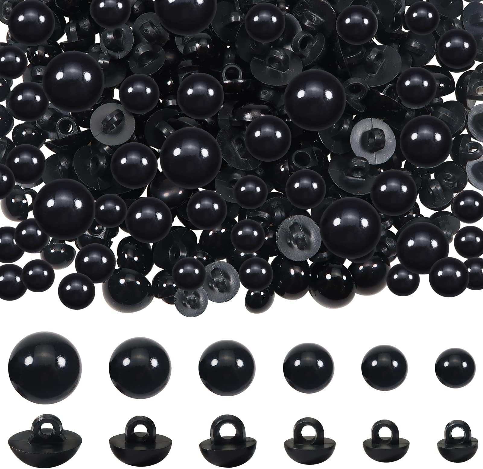 Amazon.com: TOAOB 830pcs Round Black Plastic Doll Eyes 3mm to 16mm ...