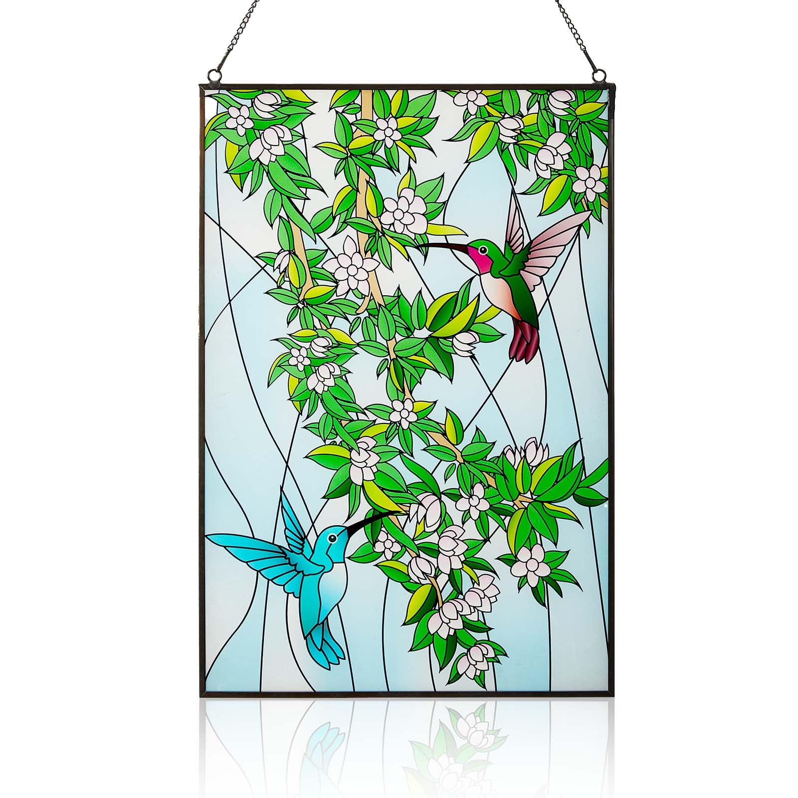 Snapklik.com : 15" X 10" Hummingbird Stained Glass Window Hanging ...