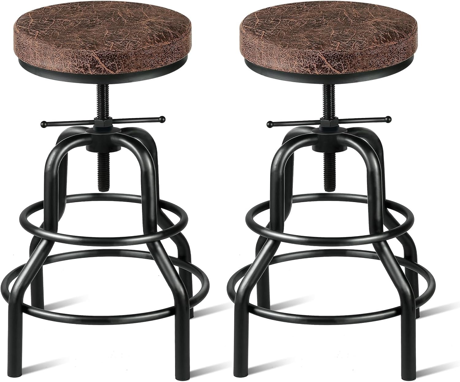 Industrial Bar Stool- Vintage Bar Stools Round Leather Metal Stool ...