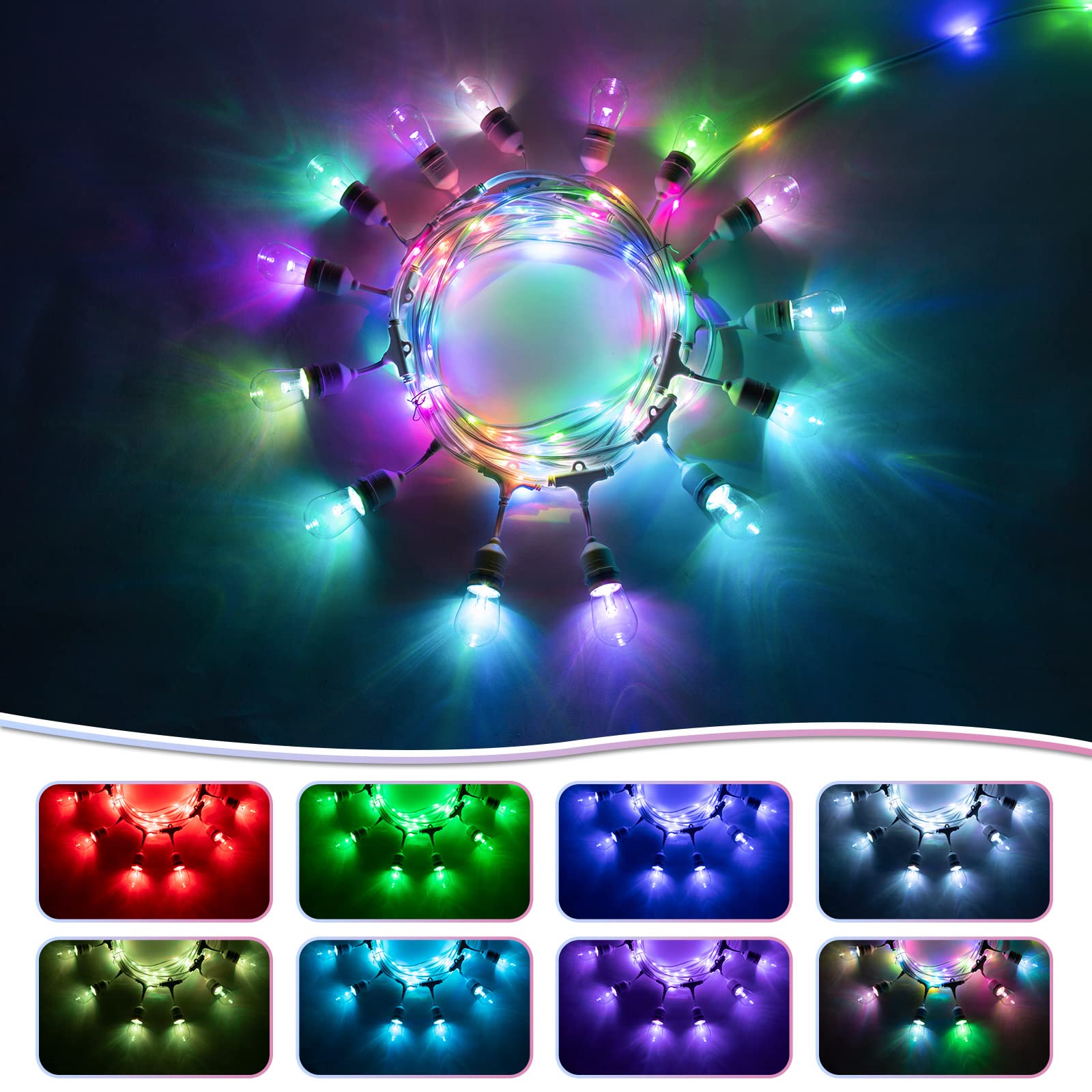 YLXS 48FT RGB String Lights with Rope Fairy White Cord, LED String ...