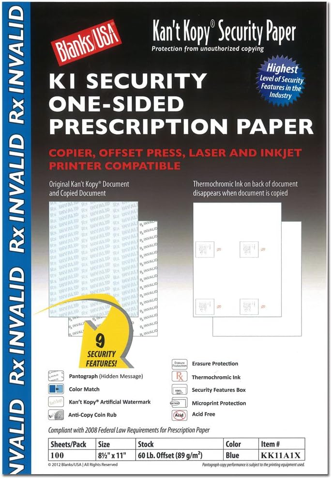 Amazon.com : Kant Kopy Security Prescription Paper 100 Pack : Office ...