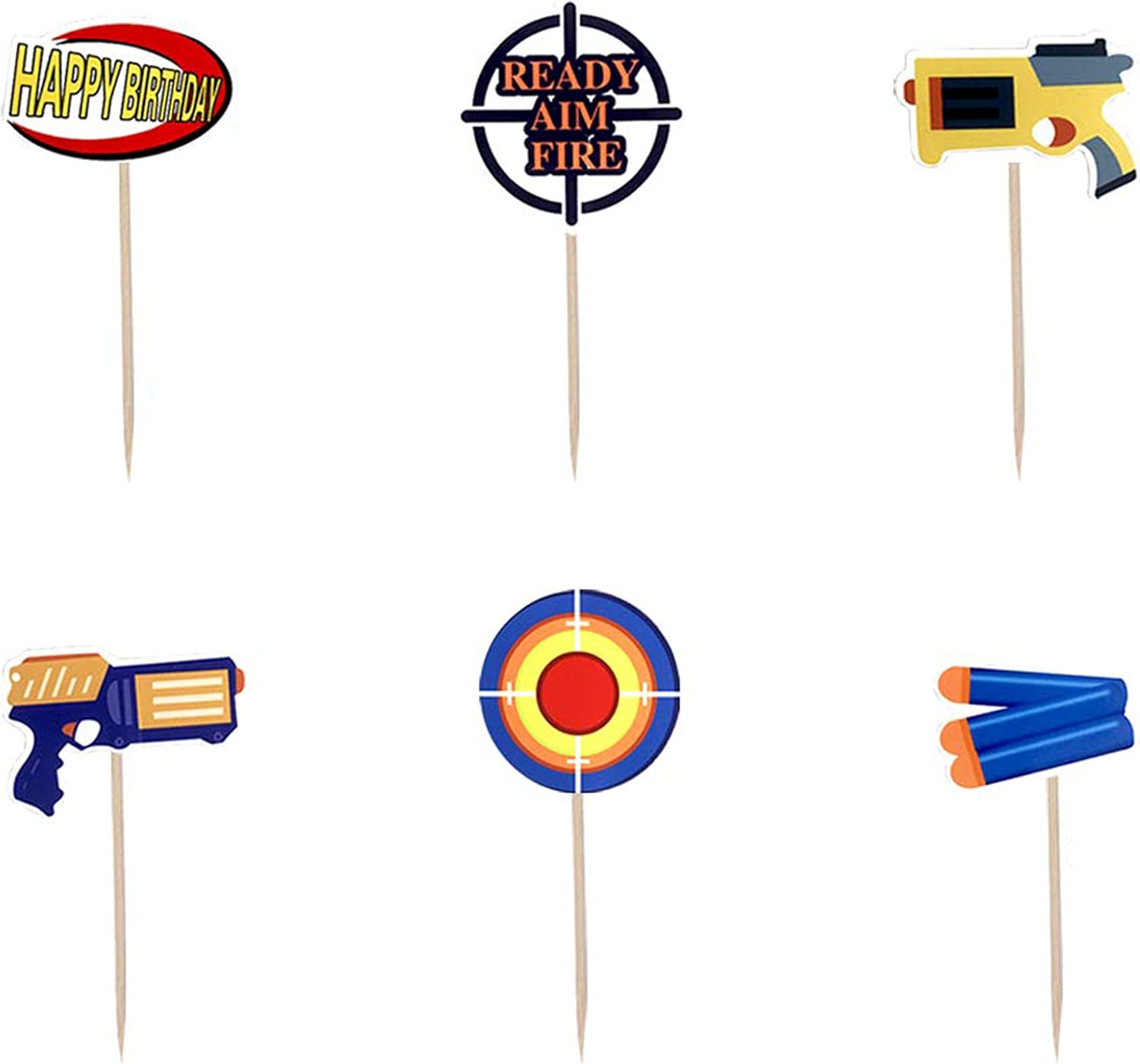 Amazon.com: 30 Pcs Cupcake Toppers for Gun Picks Target Birthday Bullet ...