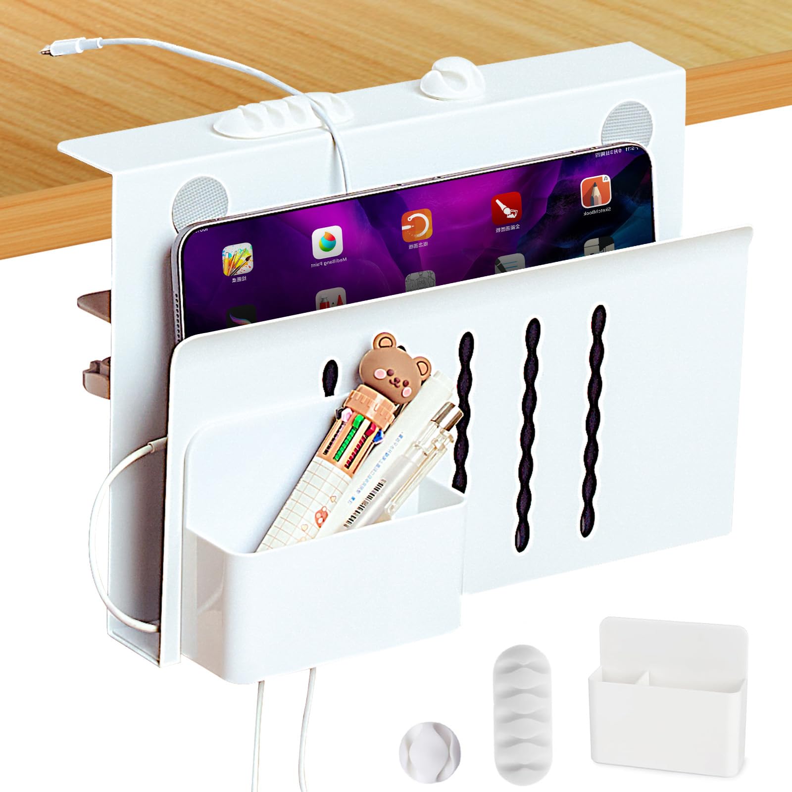 Amazon.com: No Drill Desk Side Storage with Magnetic Pen Holder and 2 ...