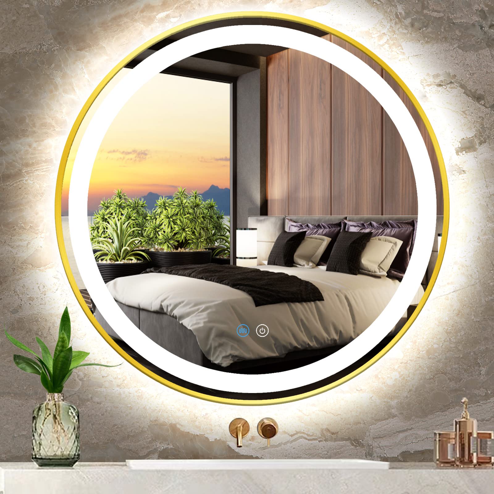 Amazon.com: TiliKuly 24 Inch Gold Round Vanity Mirror with Lights Gold ...