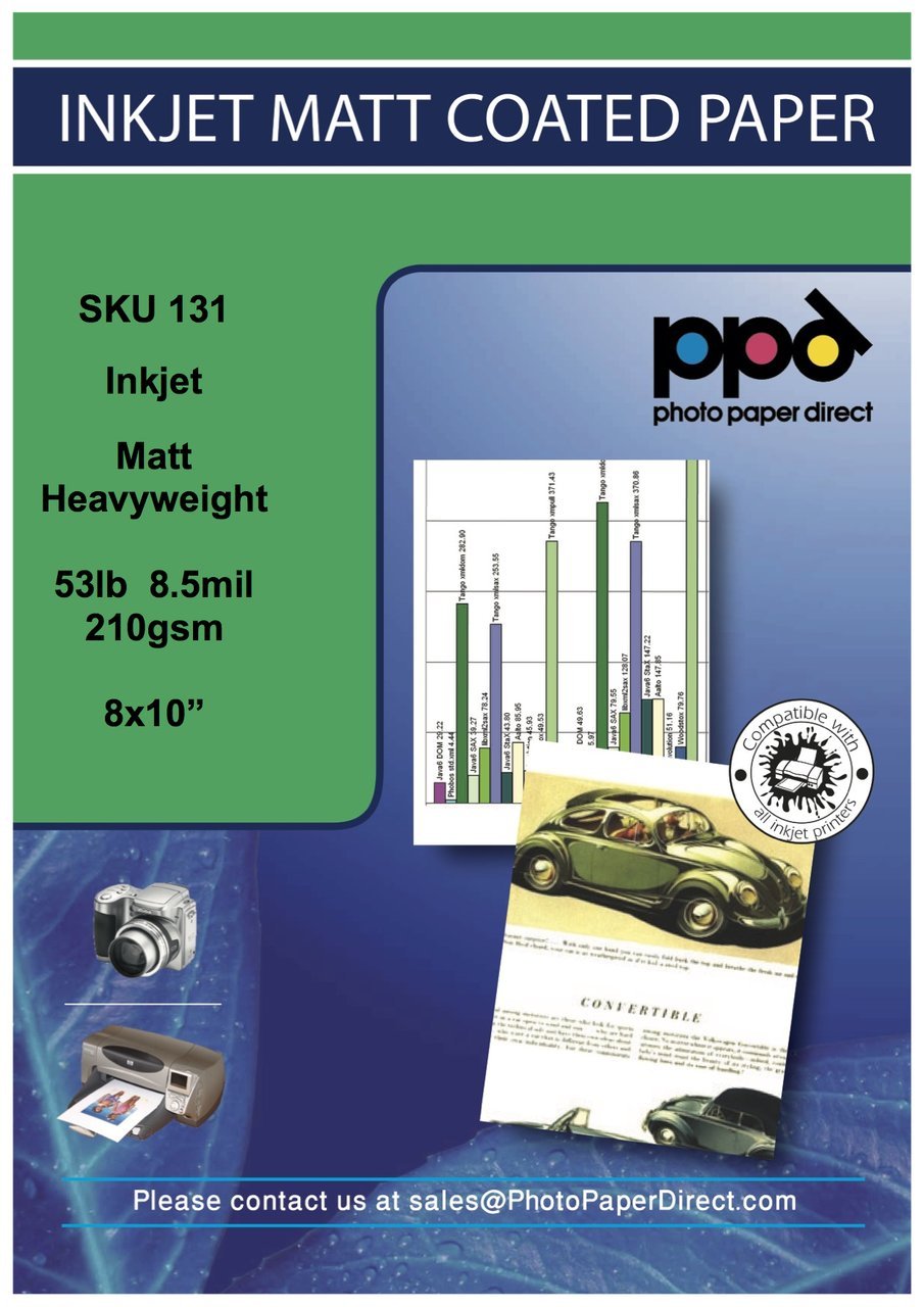 PPD 50 Sheets Inkjet Matte Photo Paper Heavyweight 8x10 53lbs. 210gsm ...
