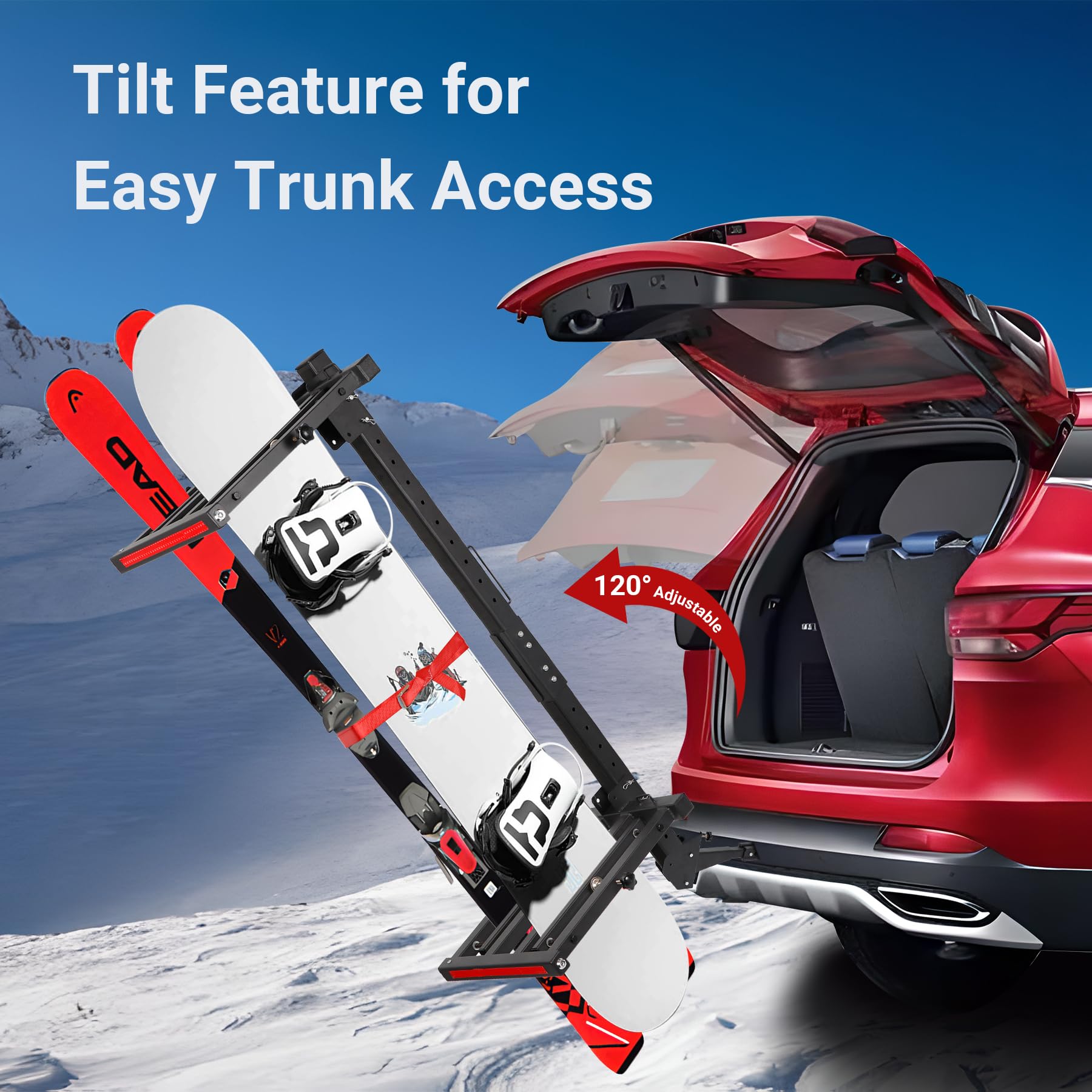 Neorexon Folding Hitch Ski Rack, Adjustable Ski & Snowboard Racks for ...