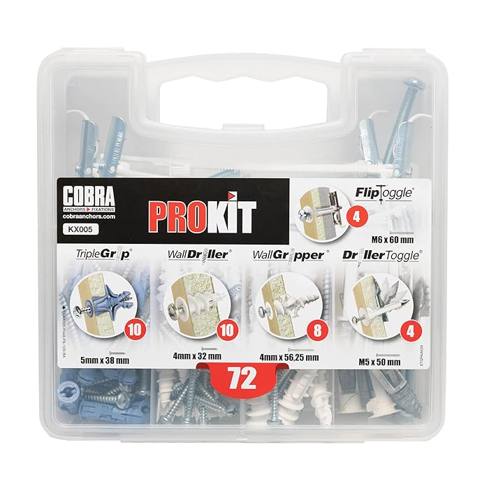 Buy Cobra Wall Fixings PROKIT - 5 Types of Fixing - for Plasterboard ...