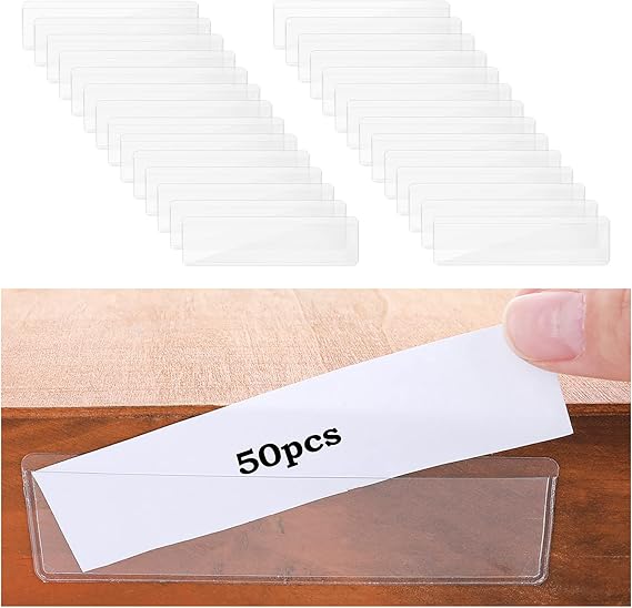 Thinp 50 Pieces Label Holders, Self Adhesive Clear Shelf Tag Index Card ...