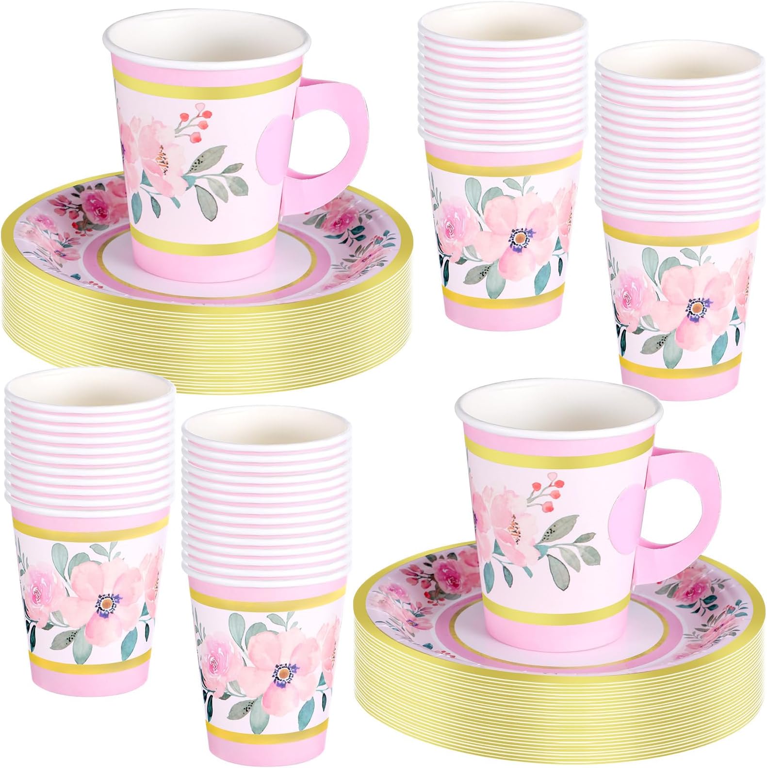 Amazon.com: Suttmin Disposable Tea Party Cups 9oz Floral Tea Cups and ...