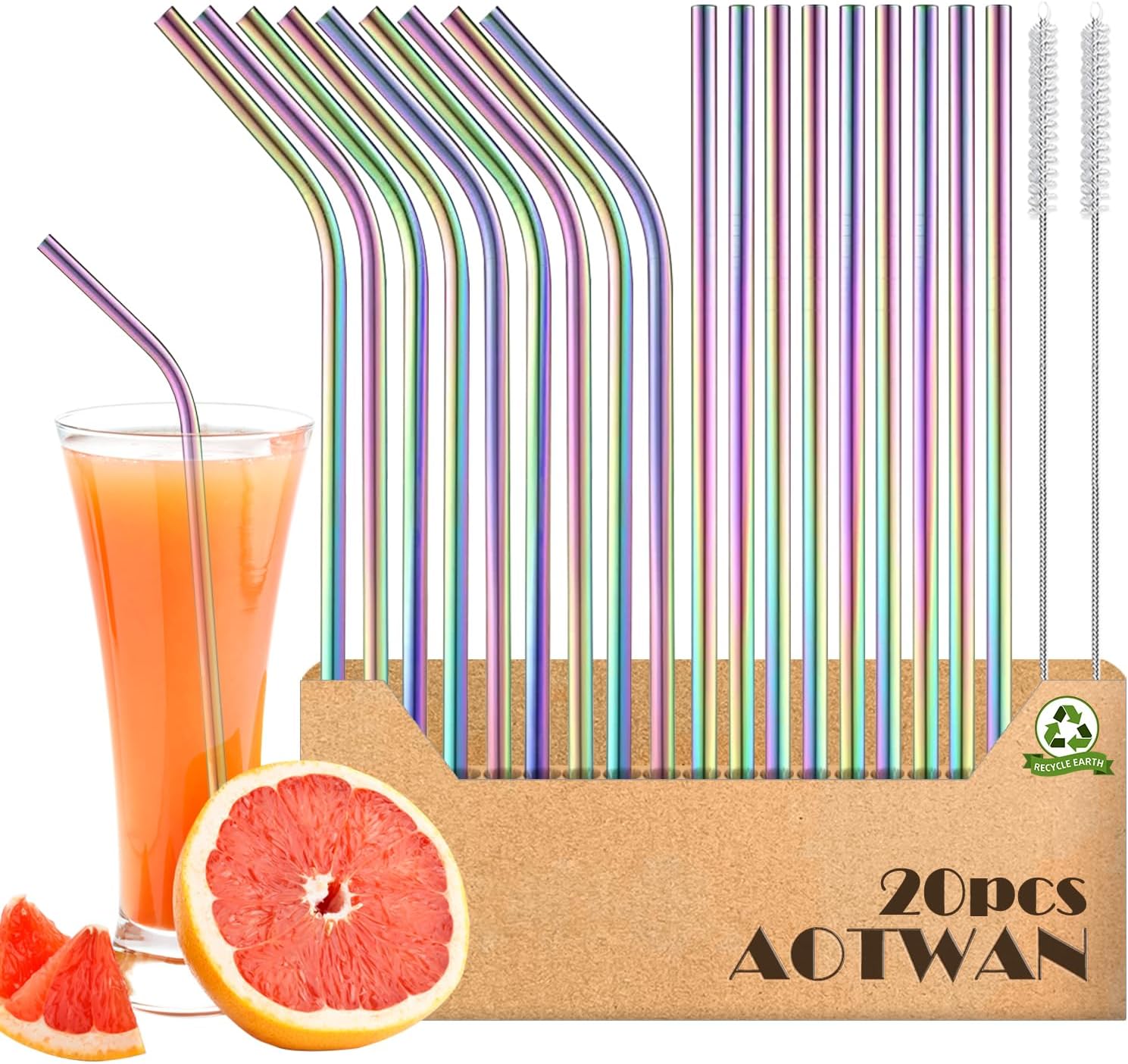 Amazon.com: AOTWAN 20-Pack Reusable Stainless Steel Metal Straws ...