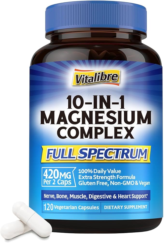 Amazon.com: Vitalibre 10 in 1 Magnesium Complex, 420mg Elemental ...