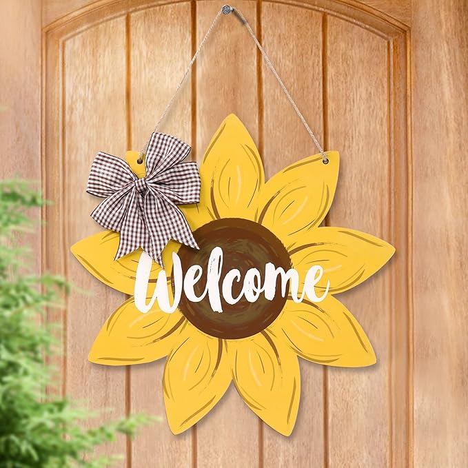Amazon.com: Huray Rayho Sunflower Welcome Wood Door Hanger 12 Inch ...