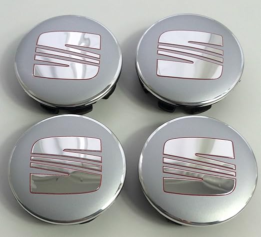 4 x Seat Alloy Wheel Badges Centre Hub Caps 63 mm Silver Chrome Red ...
