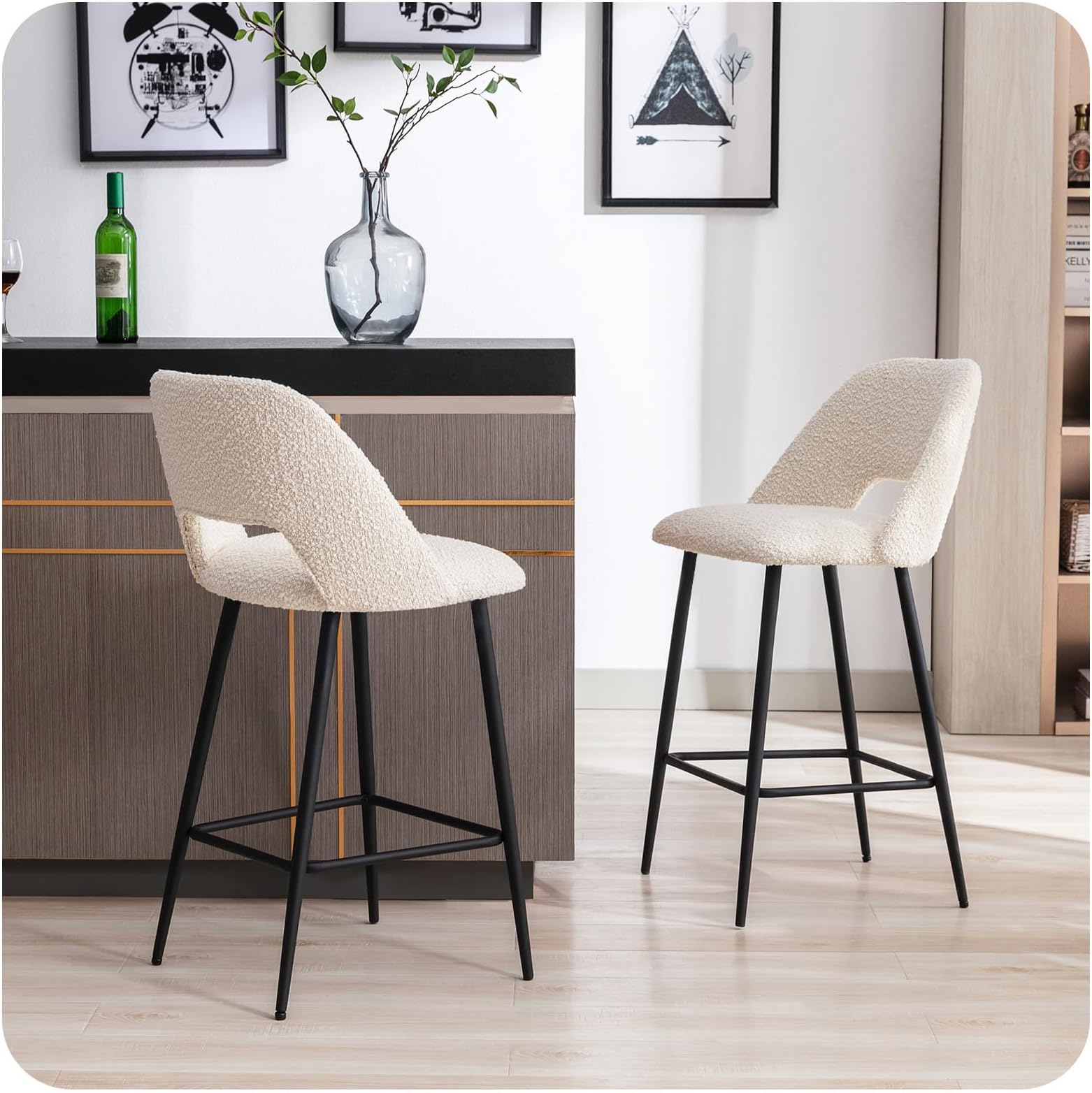 Amazon.com: JIRAIN Boucle Bar Stools Set of 2, Modern Counter Stools ...