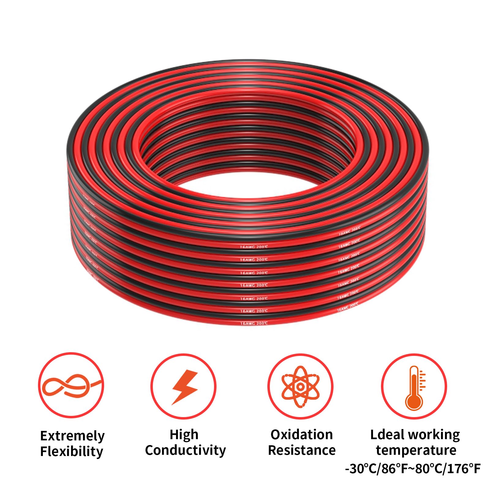 Snapklik.com : 12 Gauge 2 Conductor 100FT Red Black Silicone Parallel ...