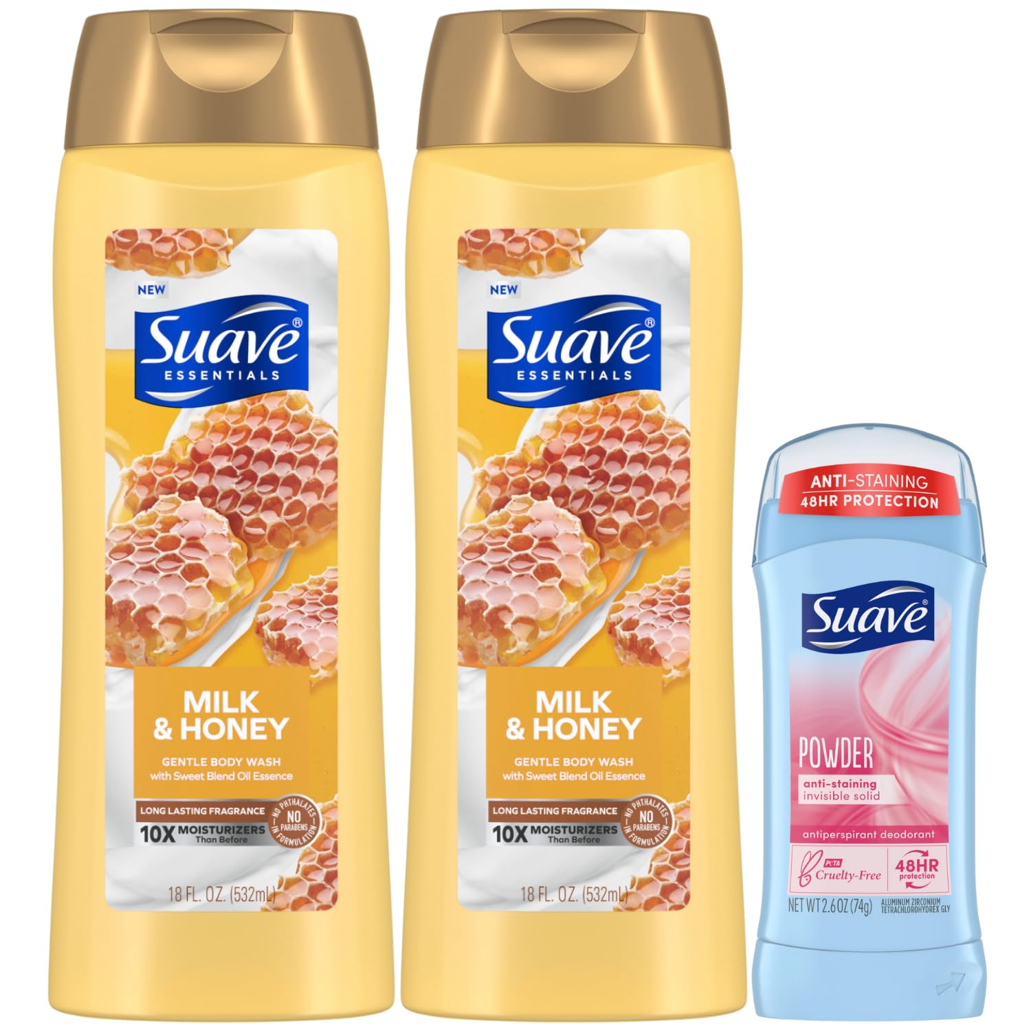 Amazon.com : Suave Body Wash, Milk & Honey 2-Pack + Invisible Solid ...