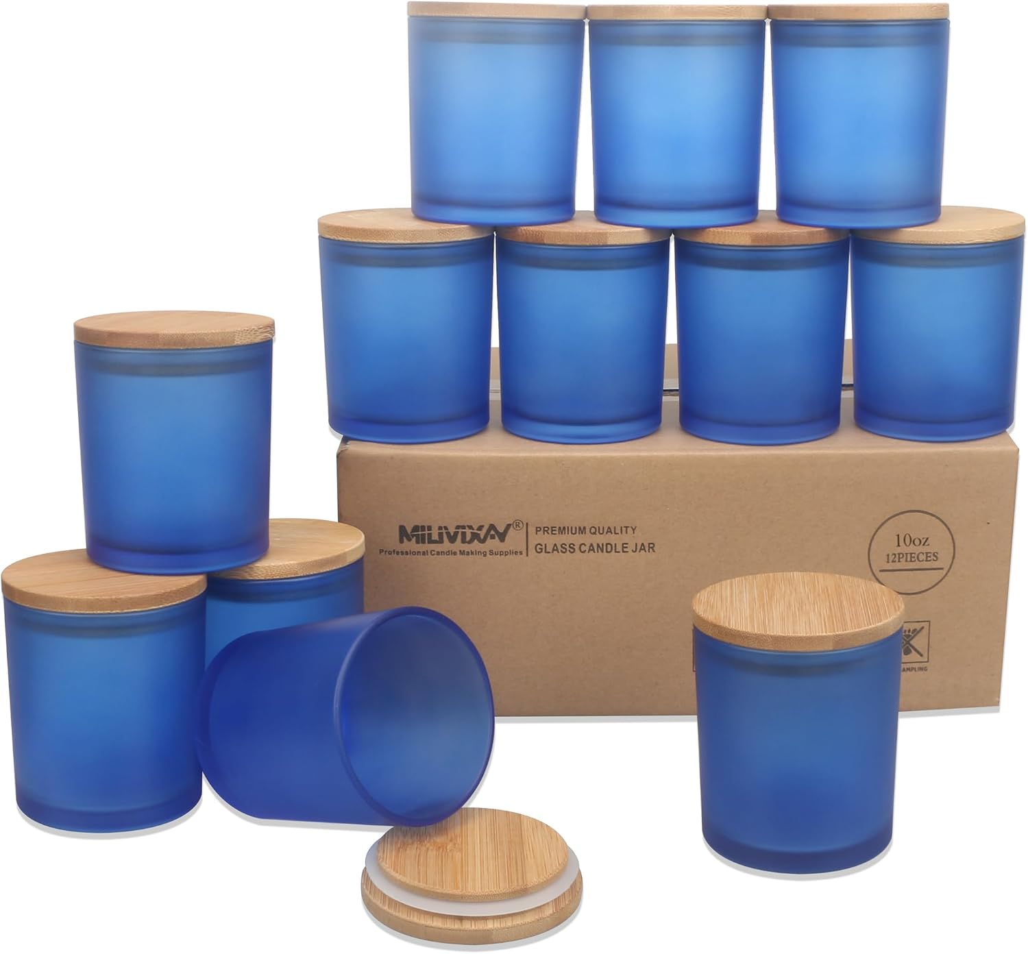 Amazon.com: MILIVIXAY 12 Pack 10 OZ Frosted Blue Thick Glass Candle ...