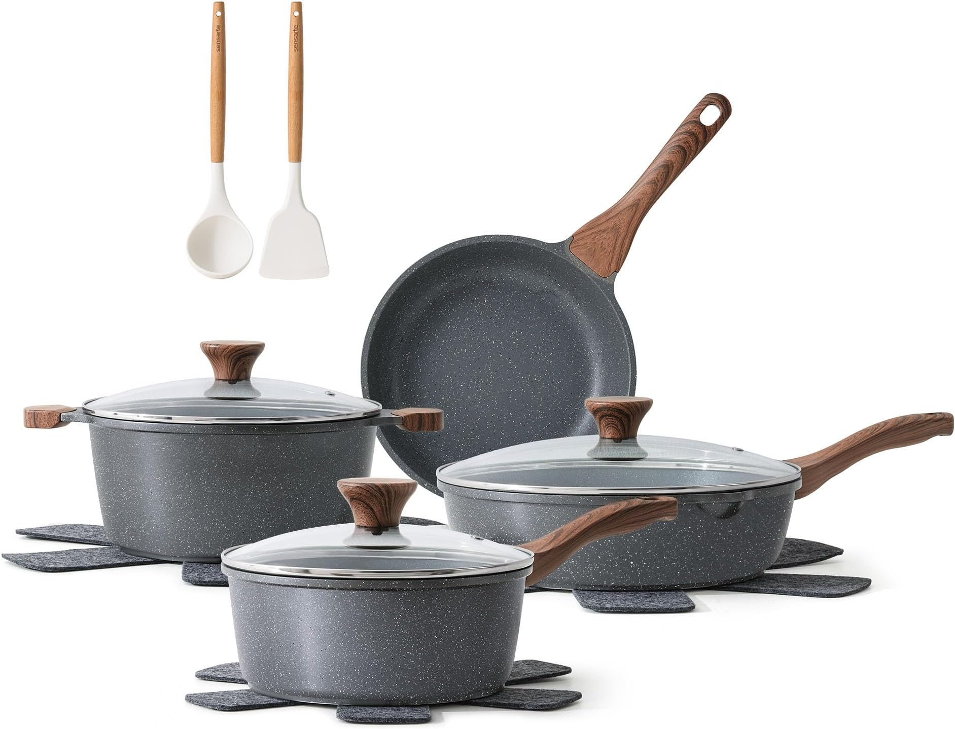 Amazon.com: Karaca Gris BioGranite Cookware Set, 7 Piece, 3 Pots with ...