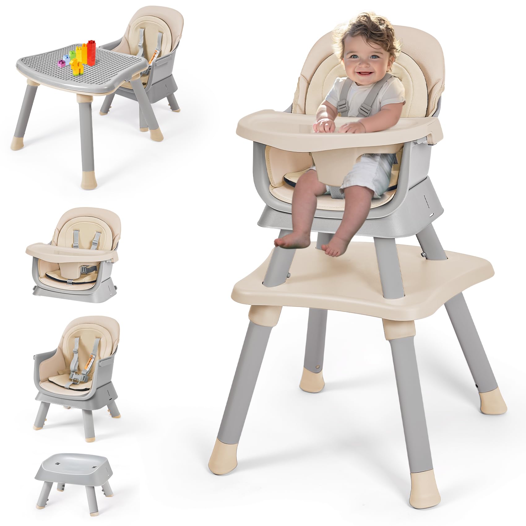 8 in 1 Baby High Chair, Convertible High Chair for Babies and Toddlers ...