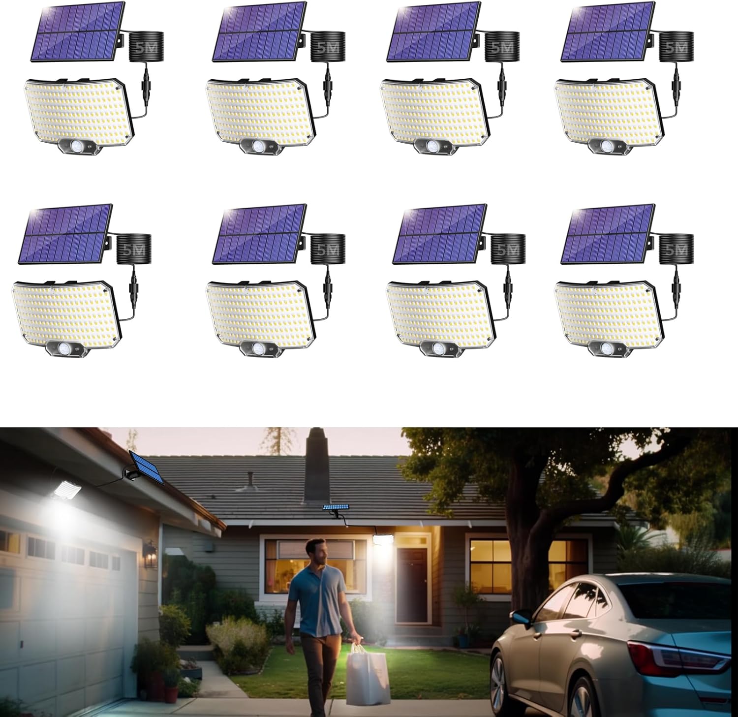 8 Pack Solar Motion Lights Outdoor with Seperate Solar Panel,Bright ...