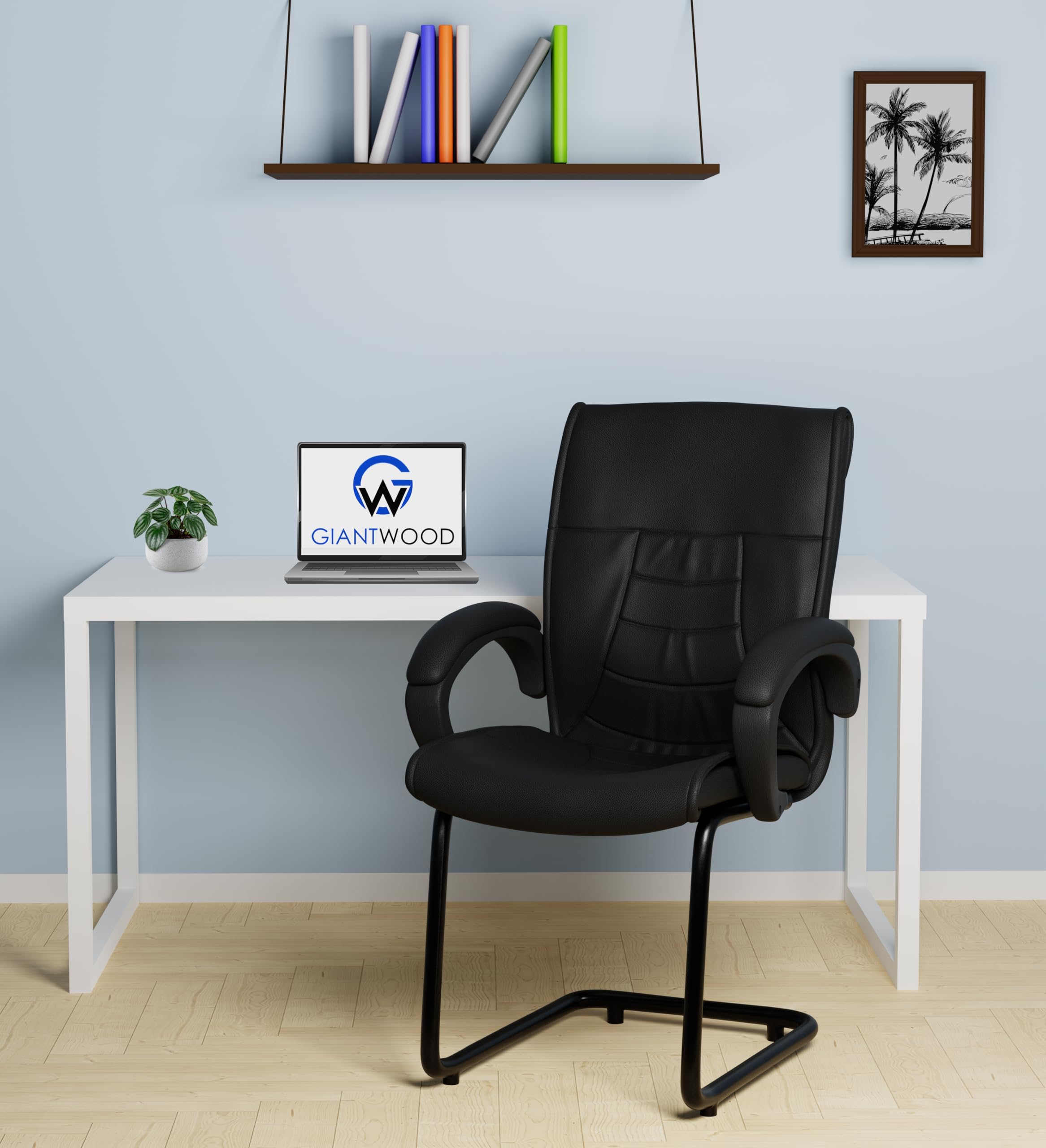 GIANTWOOD Metal Base Vegan Leather Ergonomic Office Chair Without ...