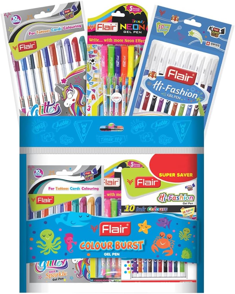 FLAIR COLOUR BURST GEL PENS (20 BRILLIANT COLOURS) : Amazon.in: Office ...