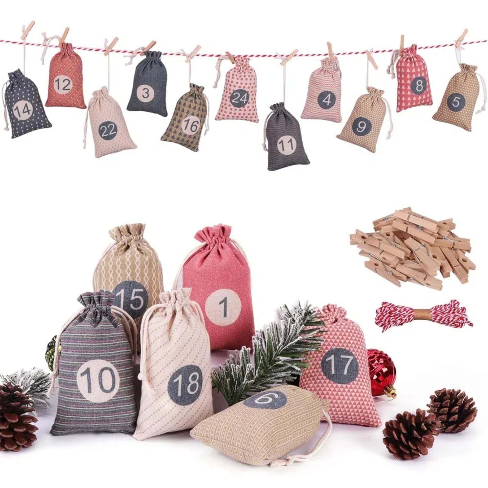 Amazon.com: Christmas Advent Calendar Bags, 24 Days Countdown Calendar ...
