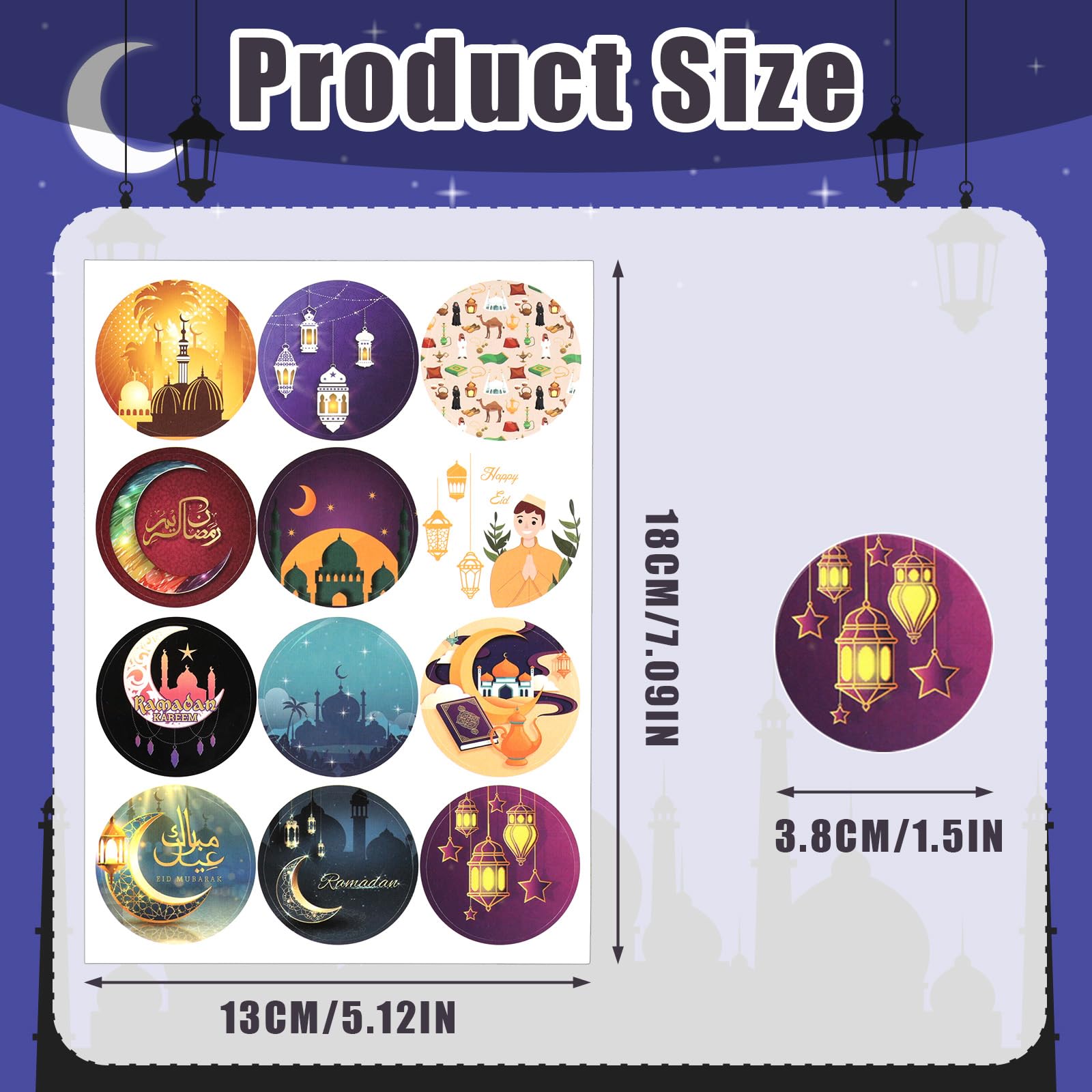 288pcs Eid Mubarak Stickers, 8 Styles Islamic Stickers Ramadan Mubarak ...