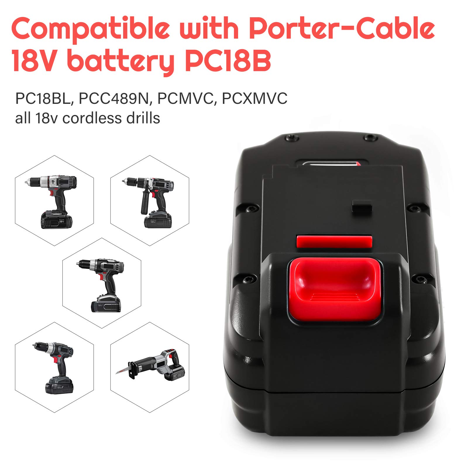 2-Pack [Upgraded to 4500mAh] High Capacity Ni-Mh PC18B Replacement ...